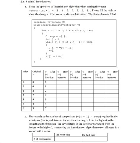 Solved 2 15 Points Insertion Sort A Trace The Operation