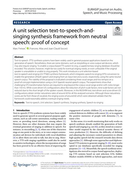 PDF A Unit Selection Text To Speech And Singing Synthesis Framework From Neutral Speech Proof