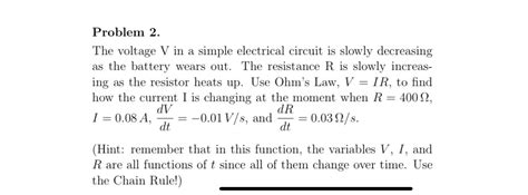 Solved Problem The Voltage V In A Simple Electrical Chegg