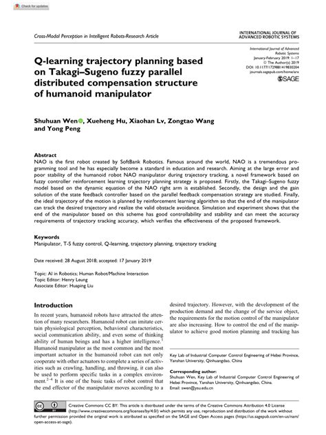 Pdf Q Learning Trajectory Planning Based On Takagisugeno Fuzzy Parallel Distributed