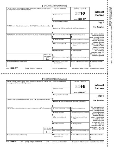 1099 INT Recipient Copy B Forms Fulfillment