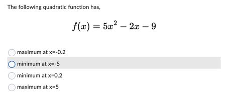 Solved The Following Quadratic Function Chegg