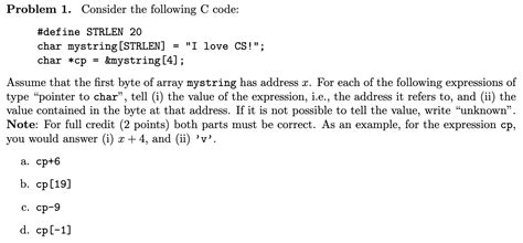 Solved Problem 1 Consider The Following C Code Define