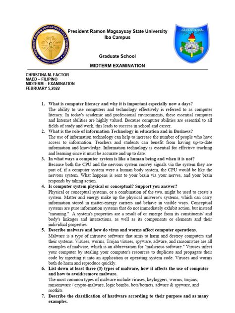 Maed Ict Midterm Examination 2021 Pdf Malware Computer Virus