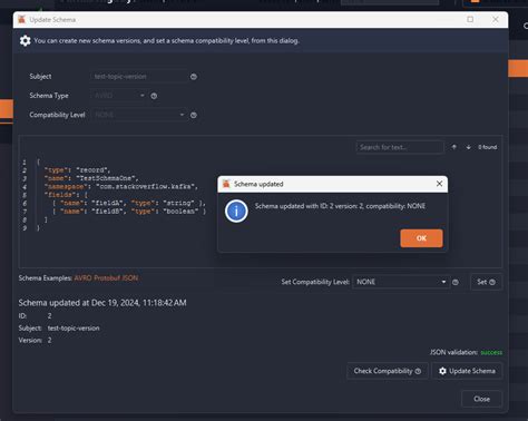 Apache Kafka Kafkio Unable To Create New Old Versions Of Schema In