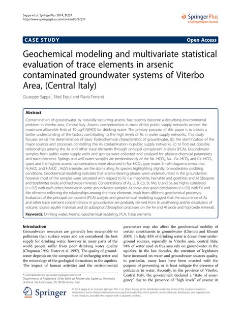 Pdf Geochemical Modeling And Multivariate Statistical Evaluation Of Trace Elements In Arsenic