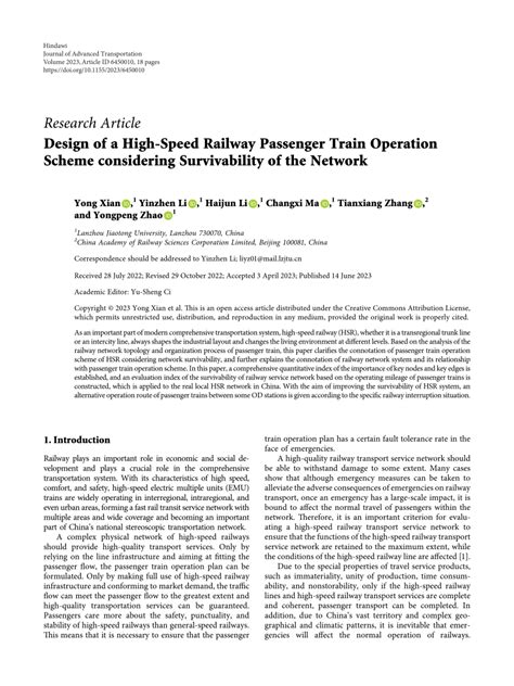 Pdf Design Of A High Speed Railway Passenger Train Operation Scheme Considering Survivability