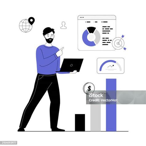 판매 실적 개념 성장 차트와 그래프를 분석하는 사람 매출과 기술을 늘립니다 재무 보고서 웹 디자인을 위한 라인 사람들과 벡터