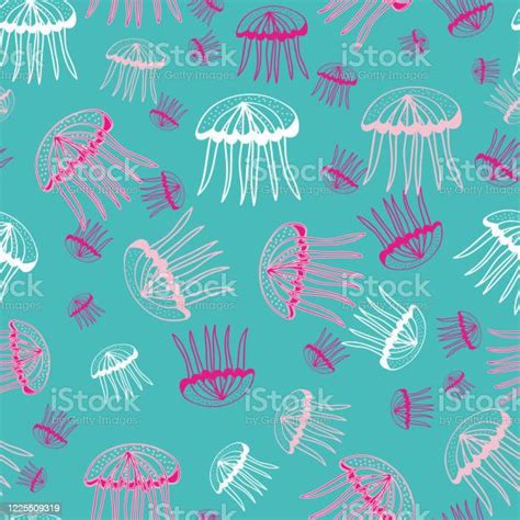 해파리와 벡터 원활한 바다 패턴입니다 메두사와 타일 질감 수중 패턴입니다 편집 낙서 드로잉에 대한 스톡 벡터 아트 및 기타 이미지 낙서 드로잉 디자인 만화 Istock