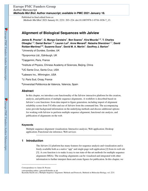 Pdf Alignment Of Biological Sequences With Jalview
