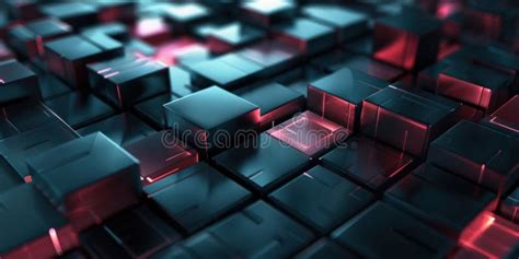 Abstract Digital Cubes With Neon Red Lights Created By Generative Artificial Intelligence Stock
