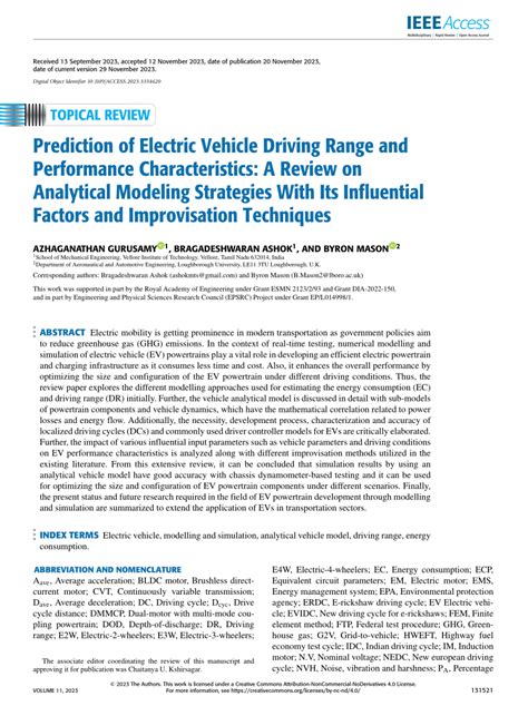 Pdf Prediction Of Electric Vehicle Driving Range And Performance
