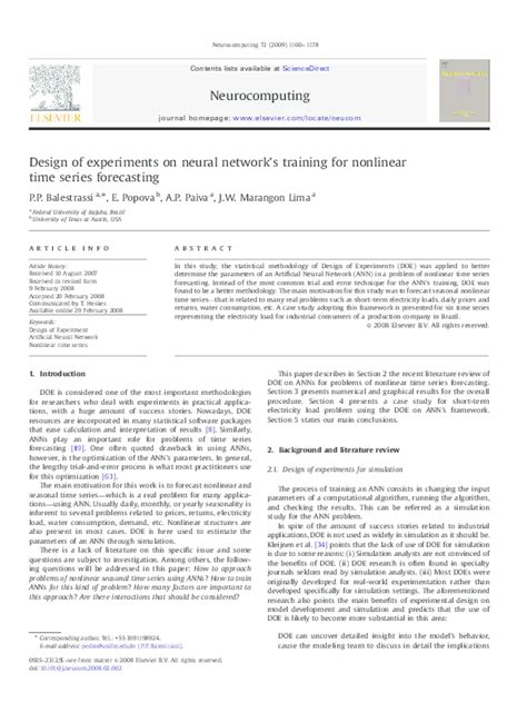 Pdf Design Of Experiments On Neural Networks Training For Nonlinear Time Series Forecasting