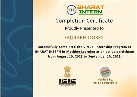 Saurabh Dubey On Linkedin Machinelearning Internship Bharatintern