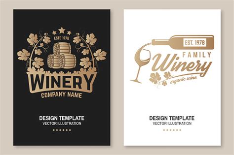 가족 와이너리 배지 포스터 전단지 템플릿 카드 벡터 와이너리 회사 바 술집 상점 브랜딩 및 레스토랑 비즈니스를위한 빈티지 디자인