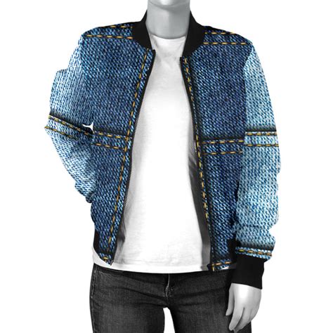 Jean Patchwork Pattern Print Design 02 Womens Bomber Jacket Jorjune