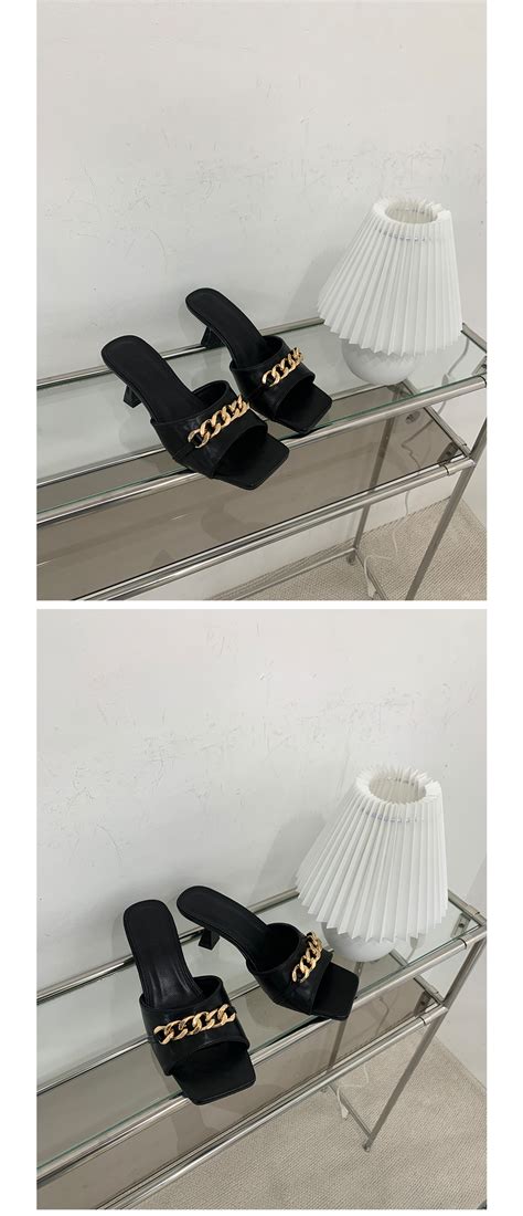 마리공주 토르시아 금장 체인 뮬 슬리퍼 7cm