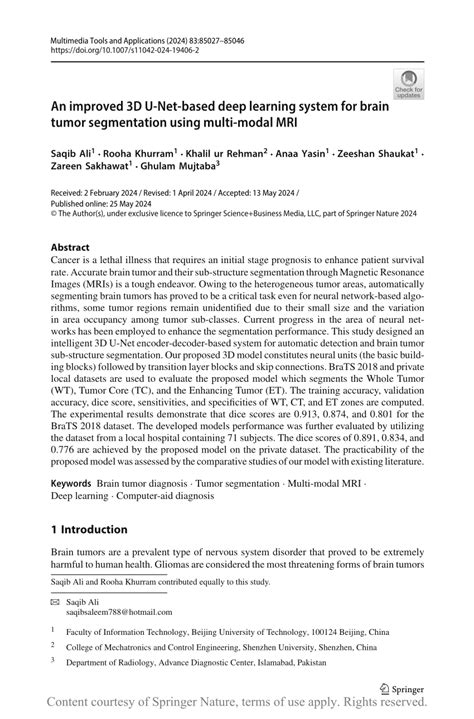 An Improved 3d U Net Based Deep Learning System For Brain Tumor Segmentation Using Multi Modal