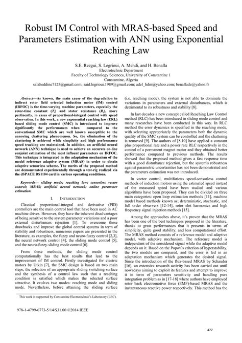 Pdf Robust Im Control With Mras Based Speed And Parameters Estimation