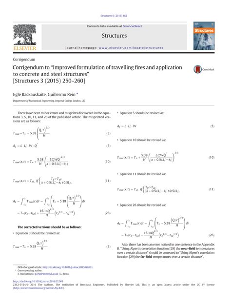 Pdf Corrigendum To Improved Formulation Of Travelling Fires And Application To Concrete And