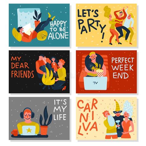 Extraversion Introversion Horizontal Cards Stock Vector Illustration