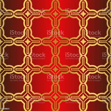기하학적 인 요소의 아르데코 패턴입니다 완벽 한 패턴입니다 벡터 일러스트입니다 인쇄 프리 젠 테이 션 섬유 산업을 위한 디자인 중국어 레드 골드 색상 0명에 대한 스톡 벡터