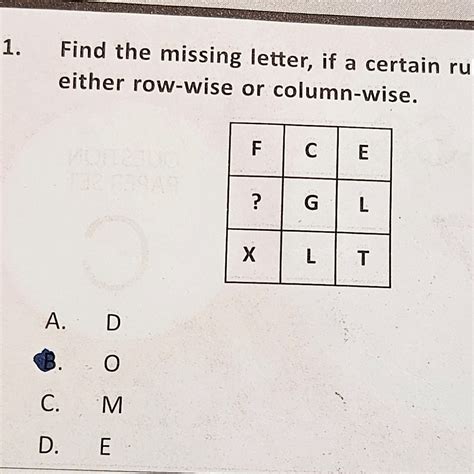 Find The Missing Letter If A Certain Ru Either Row Wise Or Column Wise