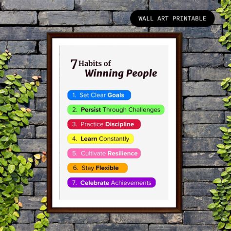 7 Habits Of Winning People Print Motivational Poster Printable Wall Art