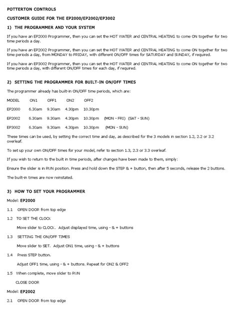 Potterton Ep2000 Ep2002 Ep3002 User Manual Pdf Pdf Thermostat Switch