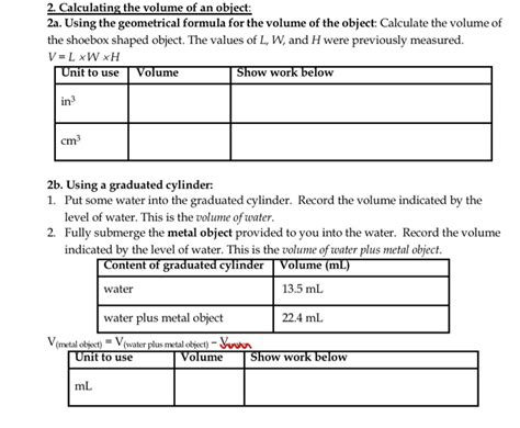 Solved Calculating The Volume Of An Object A Using The Chegg