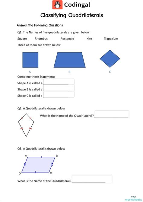 M G02m12l58 We02 Classifying Quadrilaterals Interactive Worksheet Topworksheets