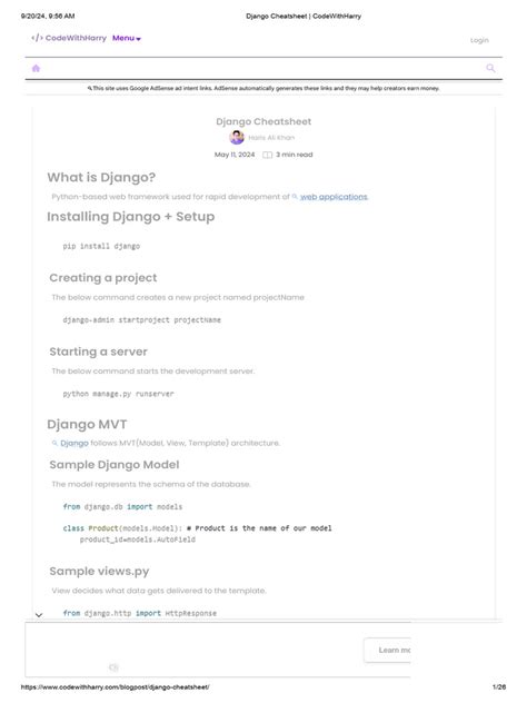 Django Cheatsheet Codewithharry Pdf