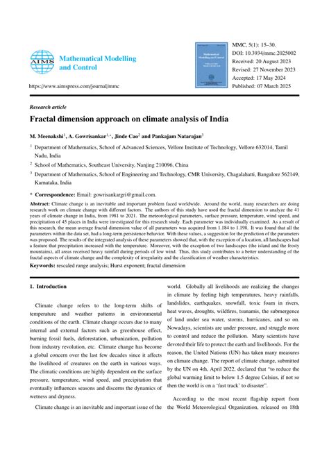 Pdf Fractal Dimension Approach On Climate Analysis Of India