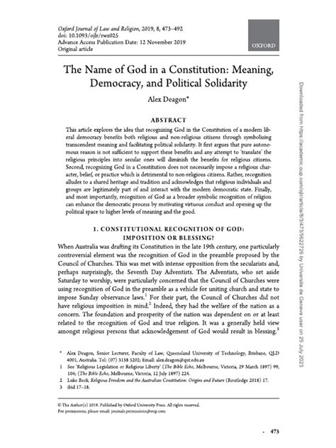 Deagon The Name Of God In A Constitution Pdf