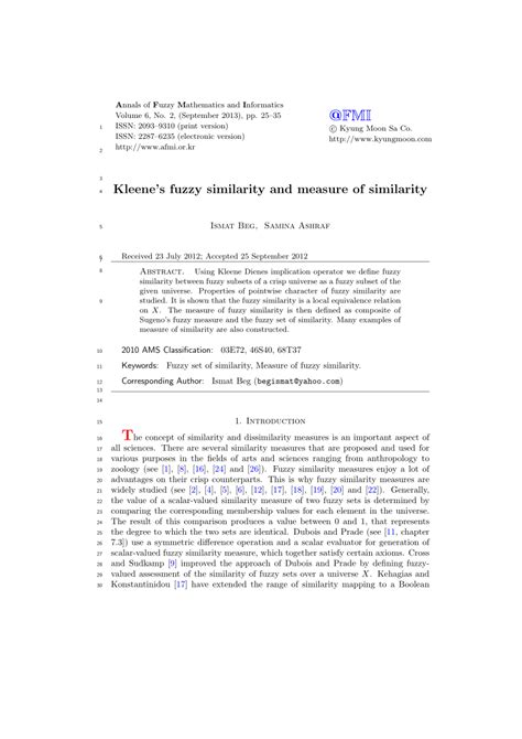 Pdf Kleenes Fuzzy Similarity And Measure Of Similarity