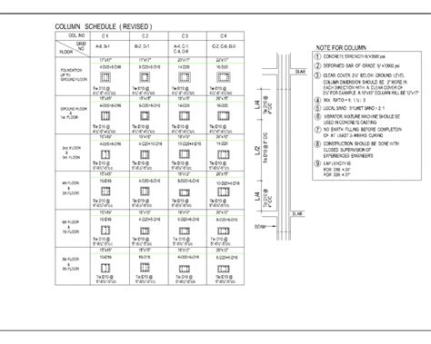 Column Schedule And Note Dwg Drawing Thousands Of Free Autocad Drawings