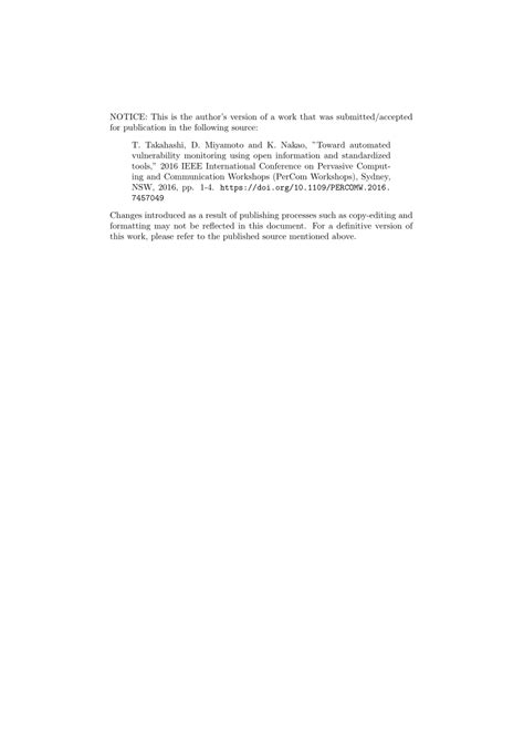 Pdf Toward Automated Vulnerability Monitoring Using Open Information And Standardized Tools