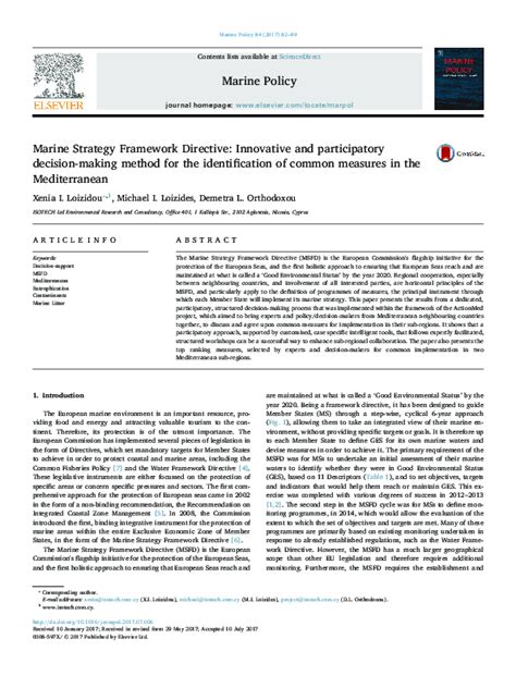 Pdf Marine Strategy Framework Directive Innovative And Participatory