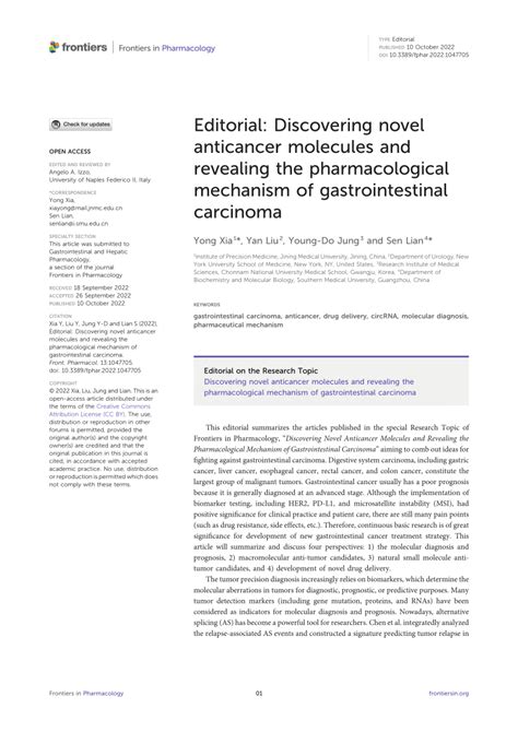 Pdf Editorial Discovering Novel Anticancer Molecules And Revealing