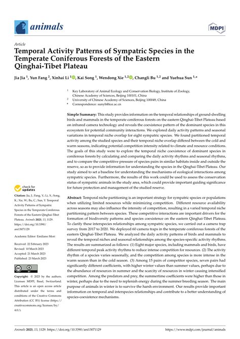 Pdf Temporal Activity Patterns Of Sympatric Species In The Temperate Coniferous Forests Of The