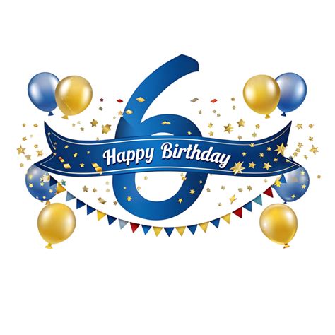 Happy Birthday 6th Birthday Banner With Balloons And Confetti 60578625 Png