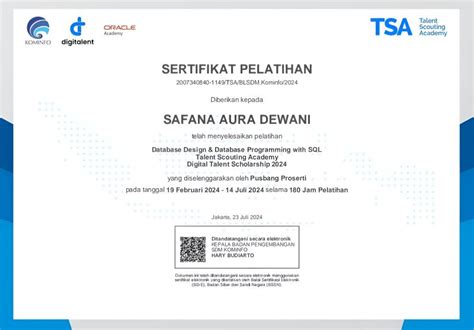 Alhamdulillah I Have Completed The Database Design And Database Programming With Sql Training