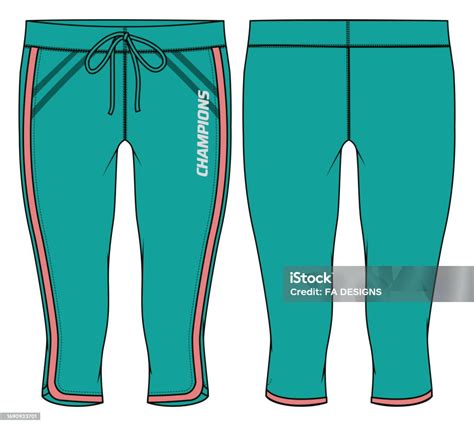 여성 3 4 레깅스 바지 반바지 디자인 플랫 스케치 패션 소녀와 여성을 위한 일러스트레이션 카프리 바지 스타킹 개념 앞면과 뒷면