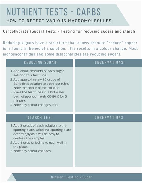 Nutrient Tests Carbohydrates Lipids Proteins