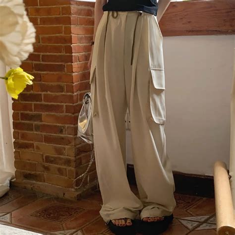 샬로우 허리 스트랩 카고 와이드 롱팬츠