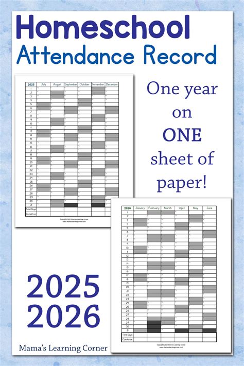 Free Homeschool Attendance Record For 20252026 Mamas Learning Corner