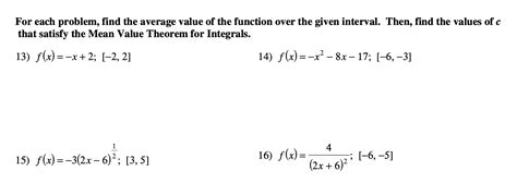 Solved For Each Problem Find The Average Value Of The Chegg Com