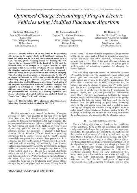 Pdf Optimized Charge Scheduling Of Plug In Electric Vehicles Using Modified Placement Algorithm