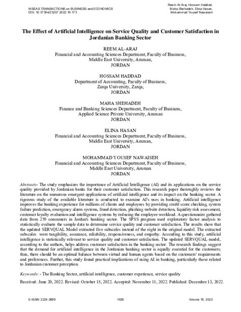 Pdf The Effect Of Artificial Intelligence On Service Quality And Customer Satisfaction In