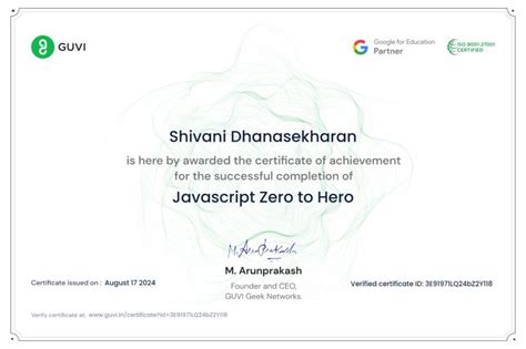 Shivani Dhanasekharan On Linkedin Javascript Guvi Webdevelopment